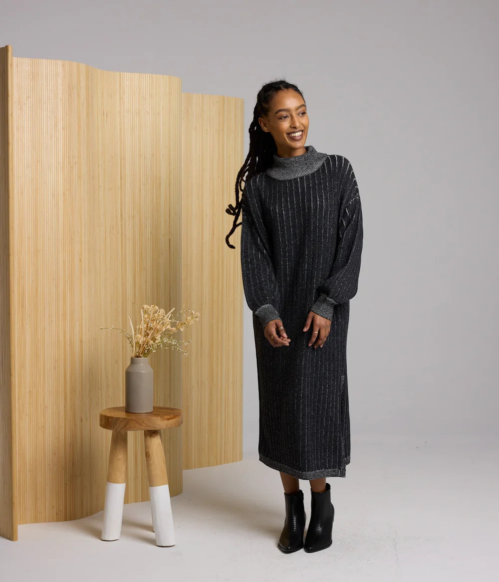 Known Supply 100% GOTS Organic Cotton Marion Dress in Black & Pearl ...