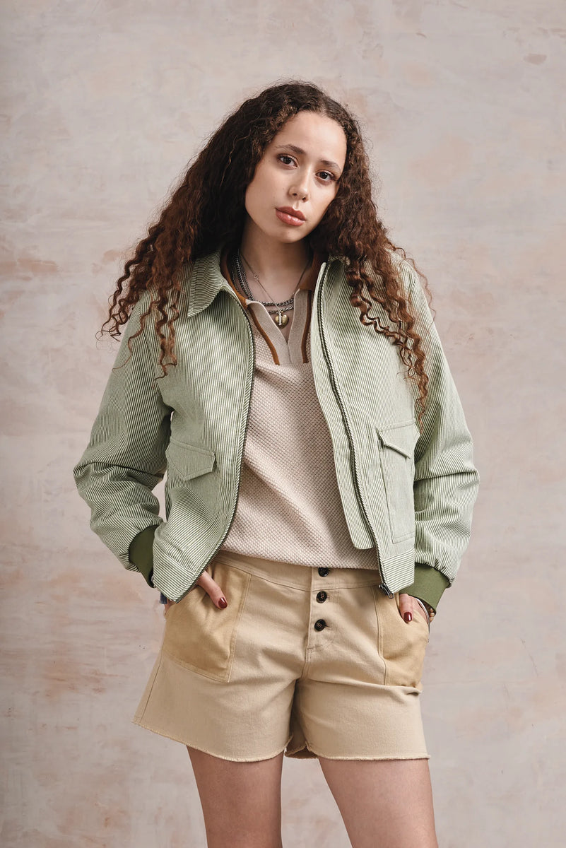 Komodo 100% Organic Cotton VIVI Bomber Jacket in Green Stripe – Terra ...