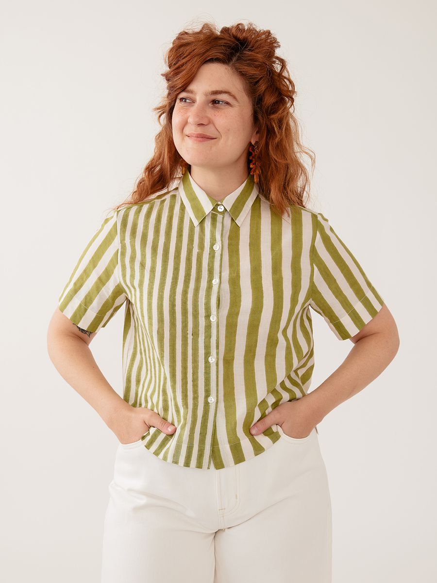 Mata Traders 100% Cotton Benji Button Down Shirt in Green Stripe ...