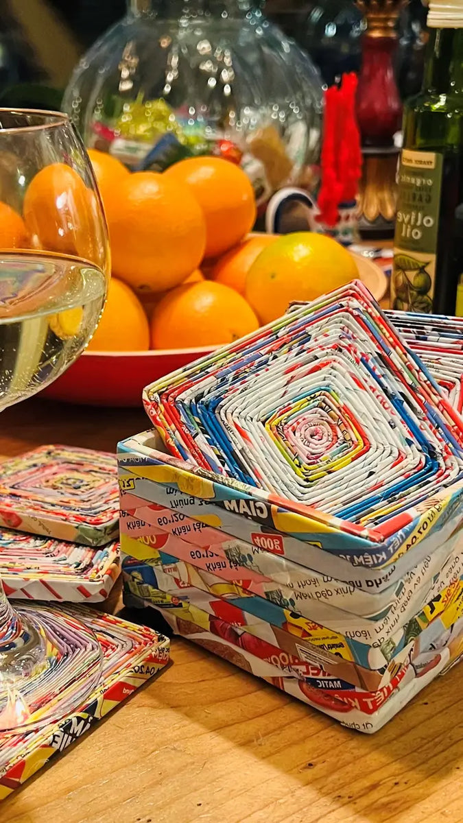 The Upcycled Paper Company Handmade Recycled Paper Coaster Set – Terra ...